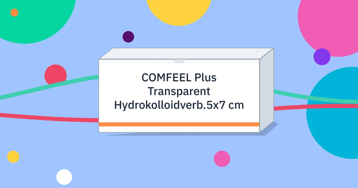 Symbolbild: Packung mit der Aufschrift COMFEEL Plus Transparent Hydrokolloidverb.5x7 cm (PZN 19235527) – Verfügbarkeit und Bezug in Apotheken in Frankfurt am Main