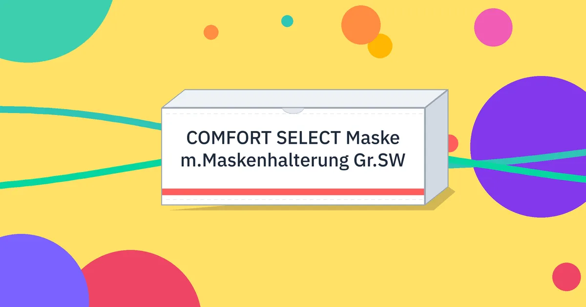 Symbolbild: Packung mit der Aufschrift COMFORT SELECT Maske m.Maskenhalterung Gr.SW (PZN 00654492) – Verfügbarkeit und Bezug in Apotheken in Frankfurt am Main