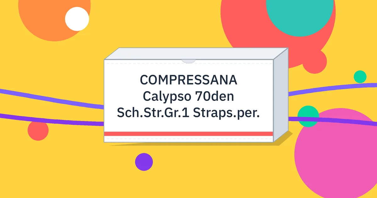 Symbolbild: Packung mit der Aufschrift COMPRESSANA Calypso 70den Sch.Str.Gr.1 Straps.per. (PZN 01556389) – Verfügbarkeit und Bezug in Apotheken in Frankfurt am Main