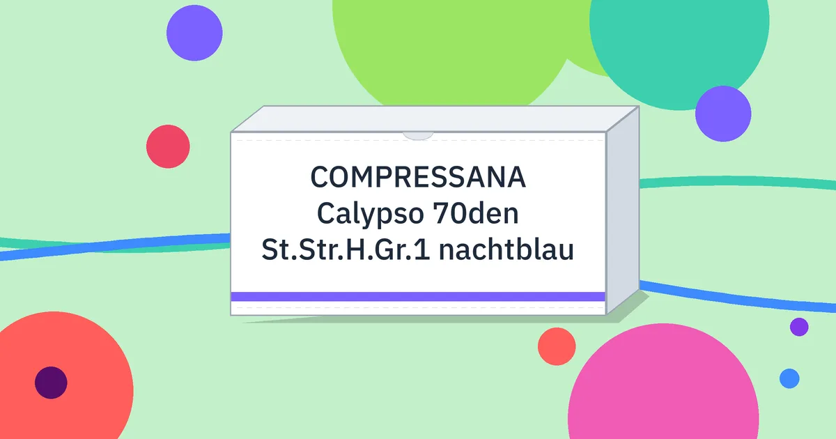 Symbolbild: Packung mit der Aufschrift COMPRESSANA Calypso 70den St.Str.H.Gr.1 nachtblau (PZN 07718835) – Verfügbarkeit und Bezug in Apotheken in Frankfurt am Main