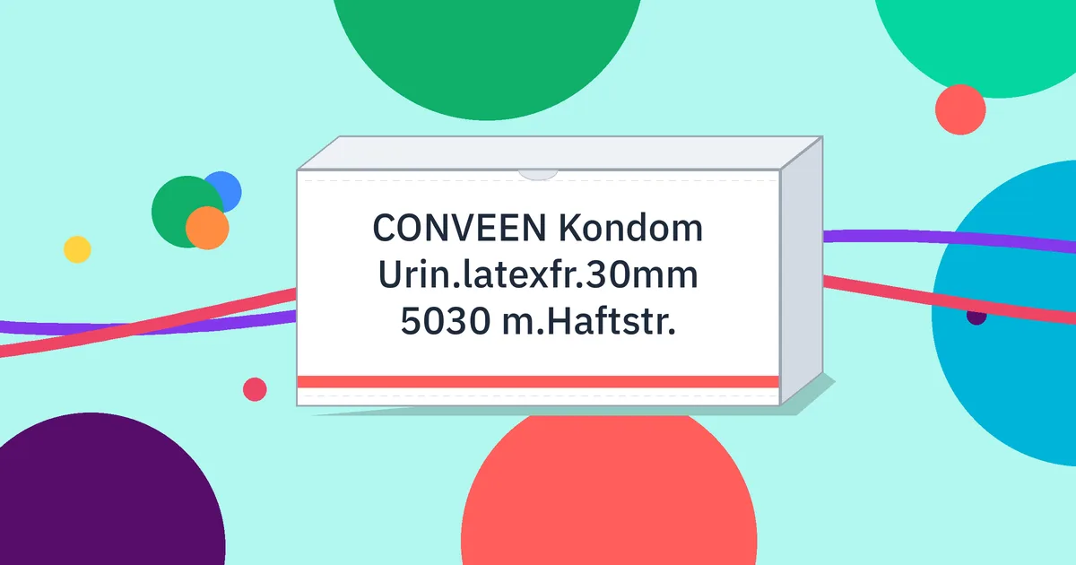 Symbolbild: Packung mit der Aufschrift CONVEEN Kondom Urin.latexfr.30mm 5030 m.Haftstr. (PZN 08524027) – Verfügbarkeit und Bezug in Apotheken in Frankfurt am Main