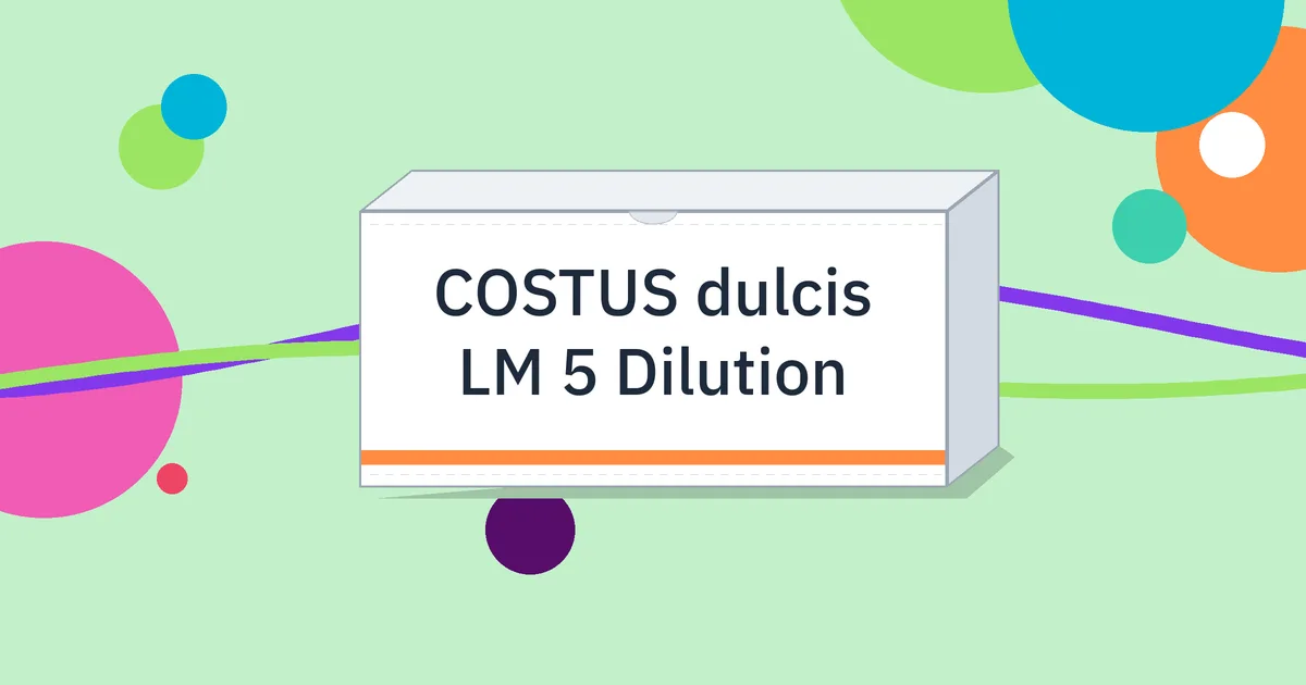 Symbolbild: Packung mit der Aufschrift COSTUS dulcis LM 5 Dilution (PZN 13454843) – Verfügbarkeit und Bezug in Apotheken in Frankfurt am Main