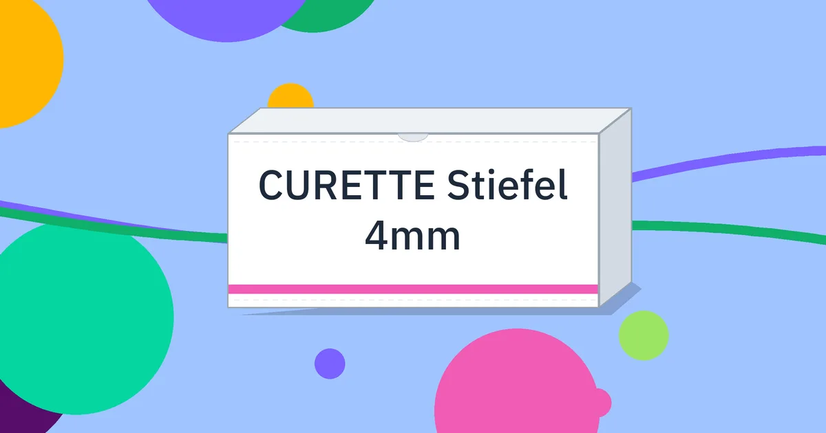 Symbolbild: Packung mit der Aufschrift CURETTE Stiefel 4mm (PZN 04333773) – Verfügbarkeit und Bezug in Apotheken in Frankfurt am Main