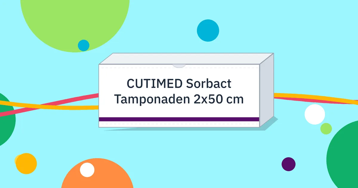 Symbolbild: Packung mit der Aufschrift CUTIMED Sorbact Tamponaden 2x50 cm (PZN 20545026) – Verfügbarkeit und Bezug in Apotheken in Frankfurt am Main