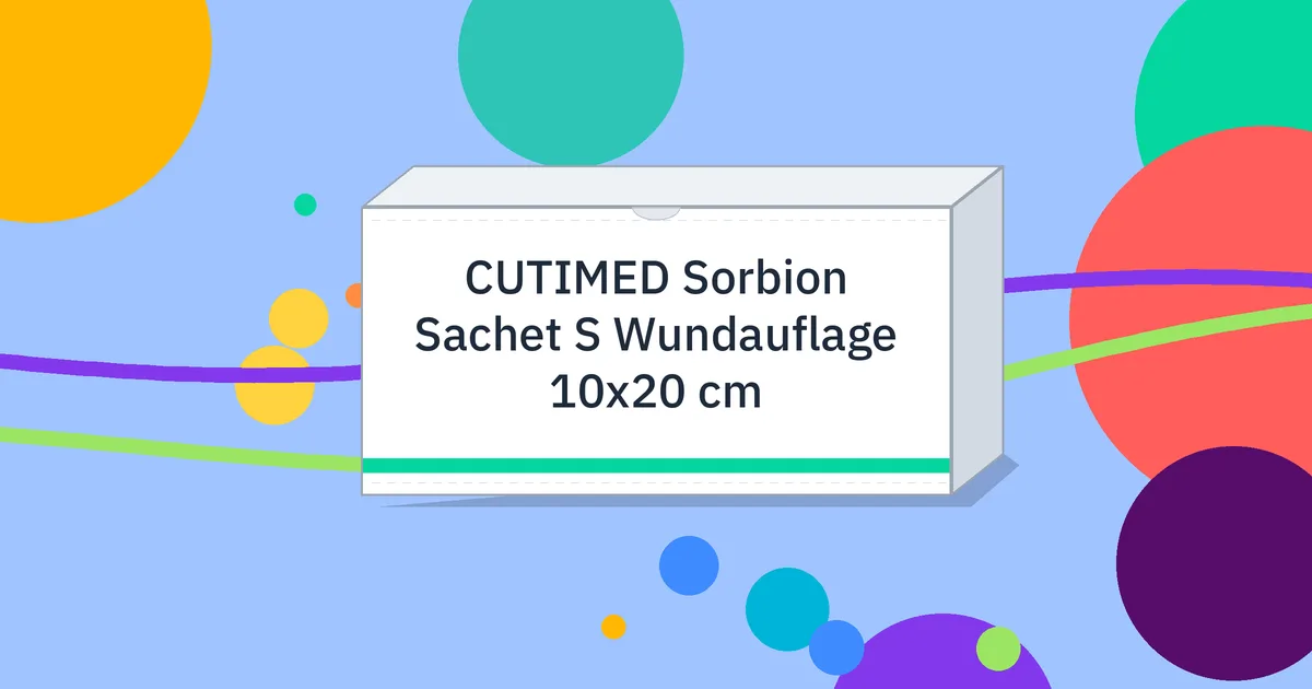 Symbolbild: Packung mit der Aufschrift CUTIMED Sorbion Sachet S Wundauflage 10x20 cm (PZN 20650220) – Verfügbarkeit und Bezug in Apotheken in Frankfurt am Main