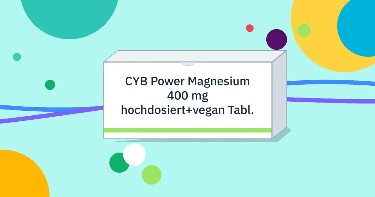 Symbolbild: Packung mit der Aufschrift CYB Power Magnesium 400 mg hochdosiert+vegan Tabl. (PZN 18492564) – Verfügbarkeit und Bezug in Apotheken in Frankfurt am Main