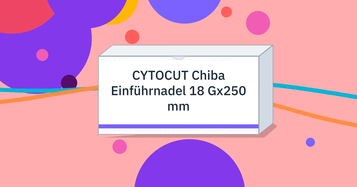 Symbolbild: Packung mit der Aufschrift CYTOCUT Chiba Einführnadel 18 Gx250 mm (PZN 16919219) – Verfügbarkeit und Bezug in Apotheken in Frankfurt am Main