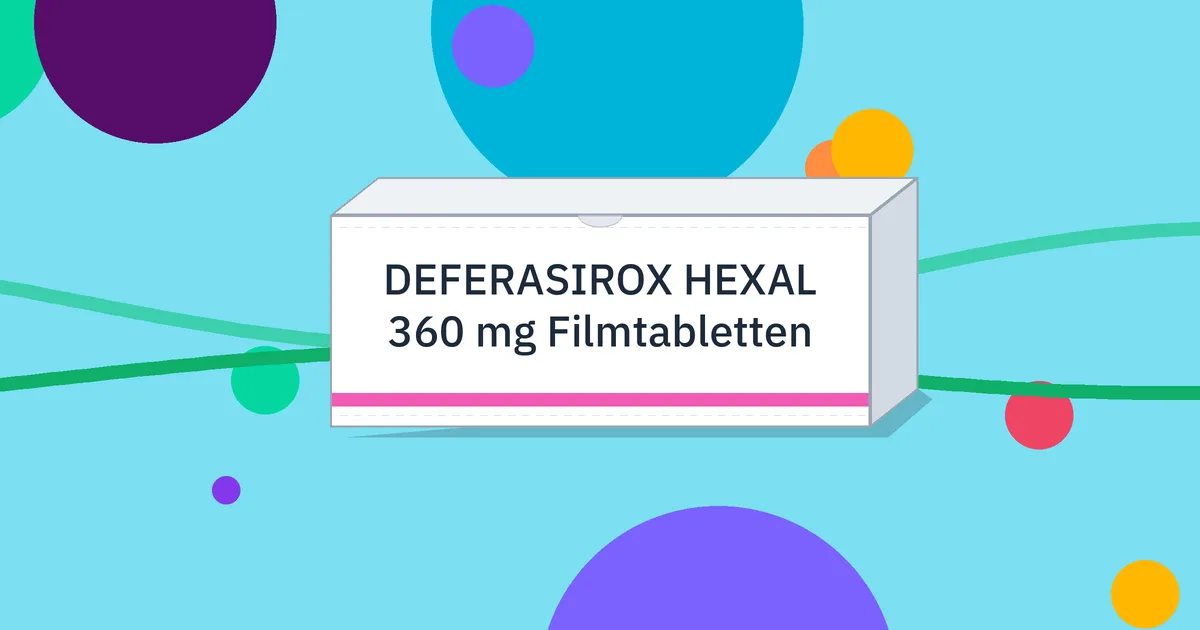 Symbolbild: Packung mit der Aufschrift DEFERASIROX HEXAL 360 mg Filmtabletten (PZN 17617609) – Verfügbarkeit und Bezug in Apotheken in Frankfurt am Main