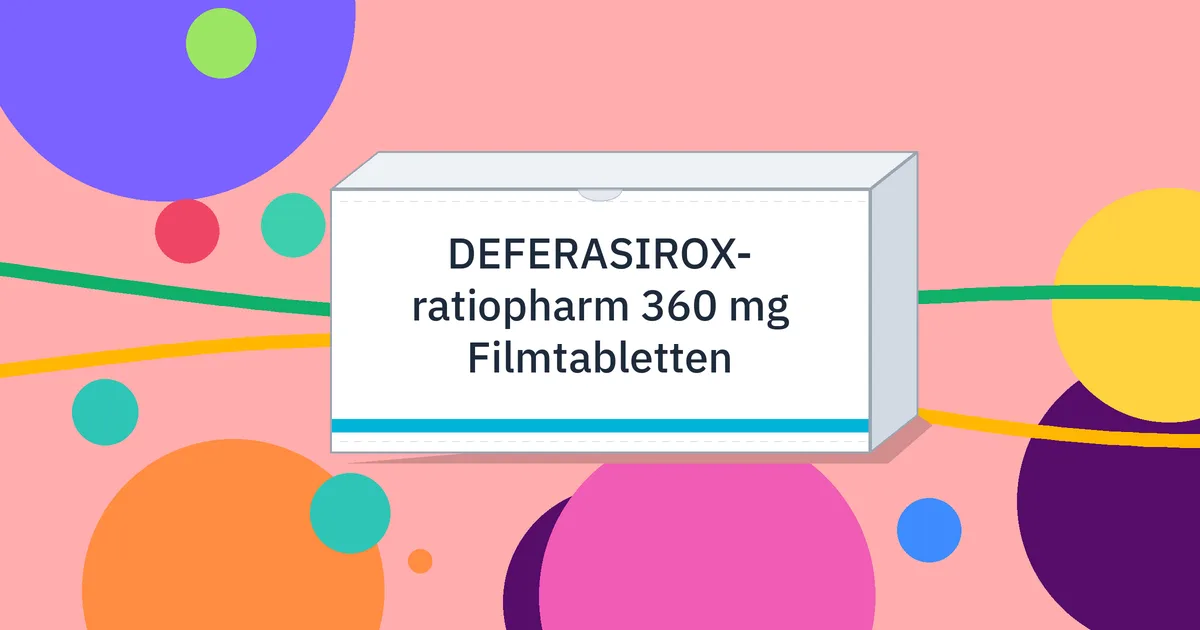 Symbolbild: Packung mit der Aufschrift DEFERASIROX-ratiopharm 360 mg Filmtabletten (PZN 17449945) – Verfügbarkeit und Bezug in Apotheken in Frankfurt am Main