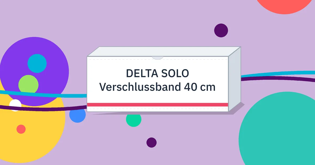 Symbolbild: Packung mit der Aufschrift DELTA SOLO Verschlussband 40 cm (PZN 04991571) – Verfügbarkeit und Bezug in Apotheken in Frankfurt am Main
