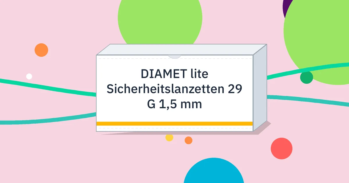 Symbolbild: Packung mit der Aufschrift DIAMET lite Sicherheitslanzetten 29 G 1,5 mm (PZN 08440247) – Verfügbarkeit und Bezug in Apotheken in Frankfurt am Main