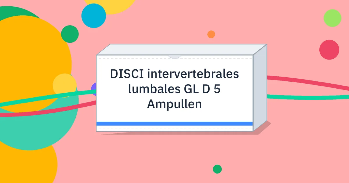 Symbolbild: Packung mit der Aufschrift DISCI intervertebrales lumbales GL D 5 Ampullen (PZN 03357990) – Verfügbarkeit und Bezug in Apotheken in Frankfurt am Main
