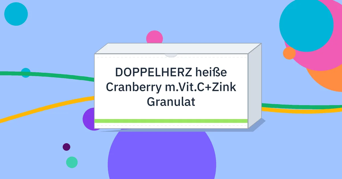 Symbolbild: Packung mit der Aufschrift DOPPELHERZ heiße Cranberry m.Vit.C+Zink Granulat (PZN 09077547) – Verfügbarkeit und Bezug in Apotheken in Frankfurt am Main