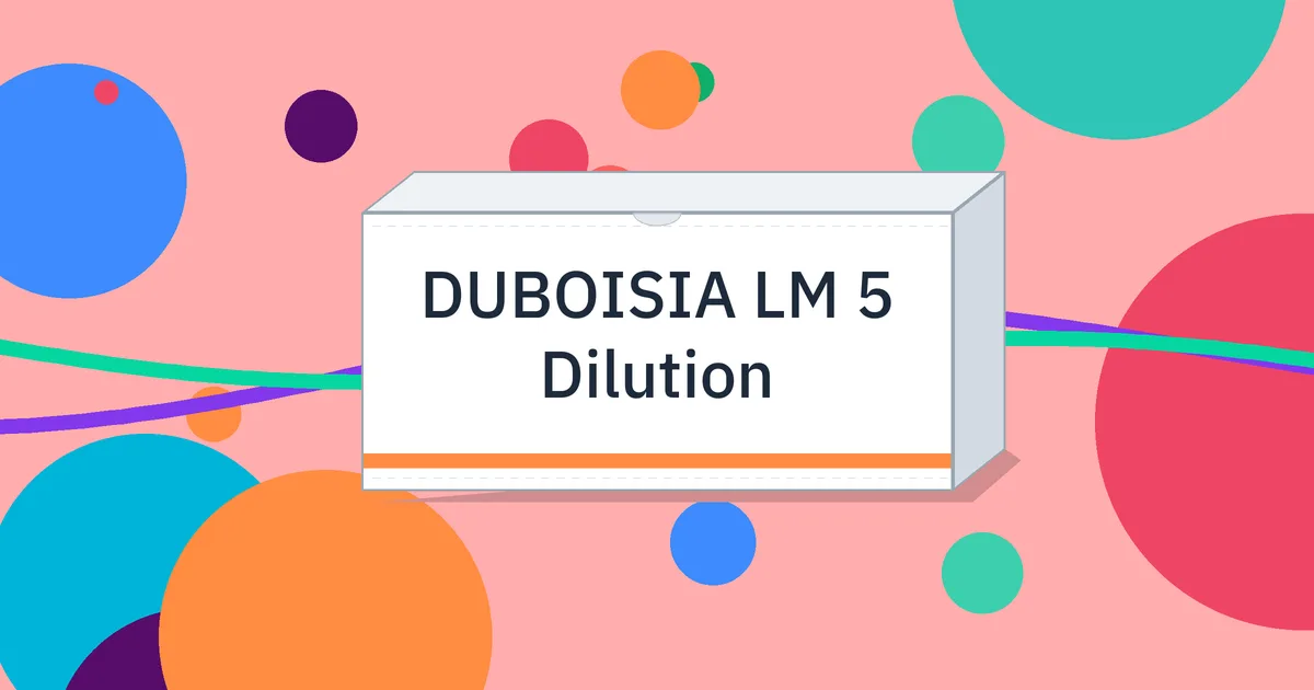 Symbolbild: Packung mit der Aufschrift DUBOISIA LM 5 Dilution (PZN 13466935) – Verfügbarkeit und Bezug in Apotheken in Frankfurt am Main