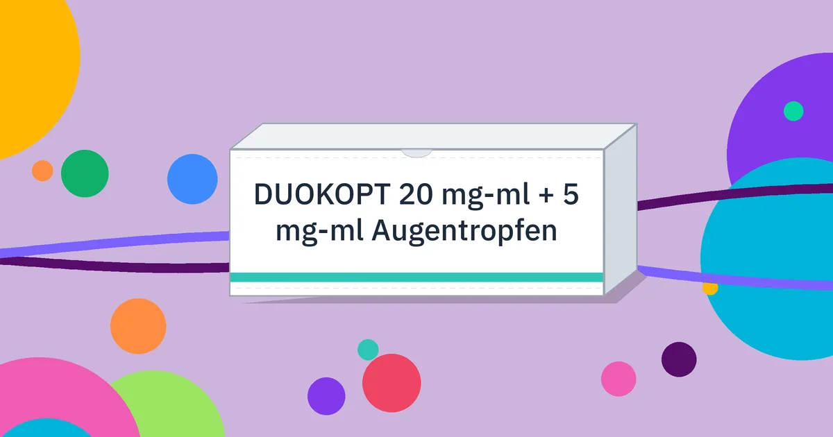 Symbolbild: Packung mit der Aufschrift DUOKOPT 20 mg-ml + 5 mg-ml Augentropfen (PZN 17586352) – Verfügbarkeit und Bezug in Apotheken in Frankfurt am Main