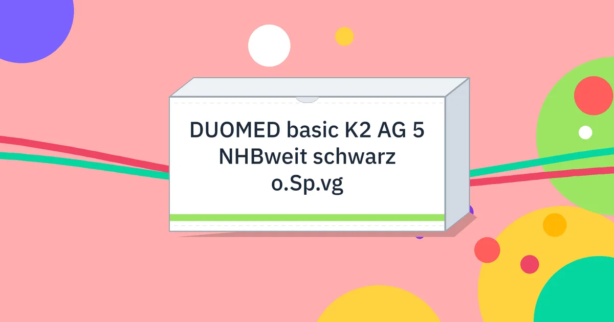 Symbolbild: Packung mit der Aufschrift DUOMED basic K2 AG 5 NHBweit schwarz o.Sp.vg (PZN 20909190) – Verfügbarkeit und Bezug in Apotheken in Frankfurt am Main