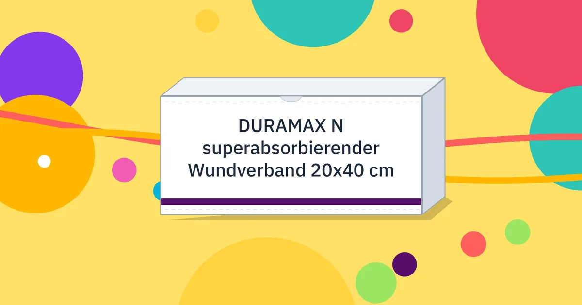 Symbolbild: Packung mit der Aufschrift DURAMAX N superabsorbierender Wundverband 20x40 cm (PZN 19793345) – Verfügbarkeit und Bezug in Apotheken in Frankfurt am Main