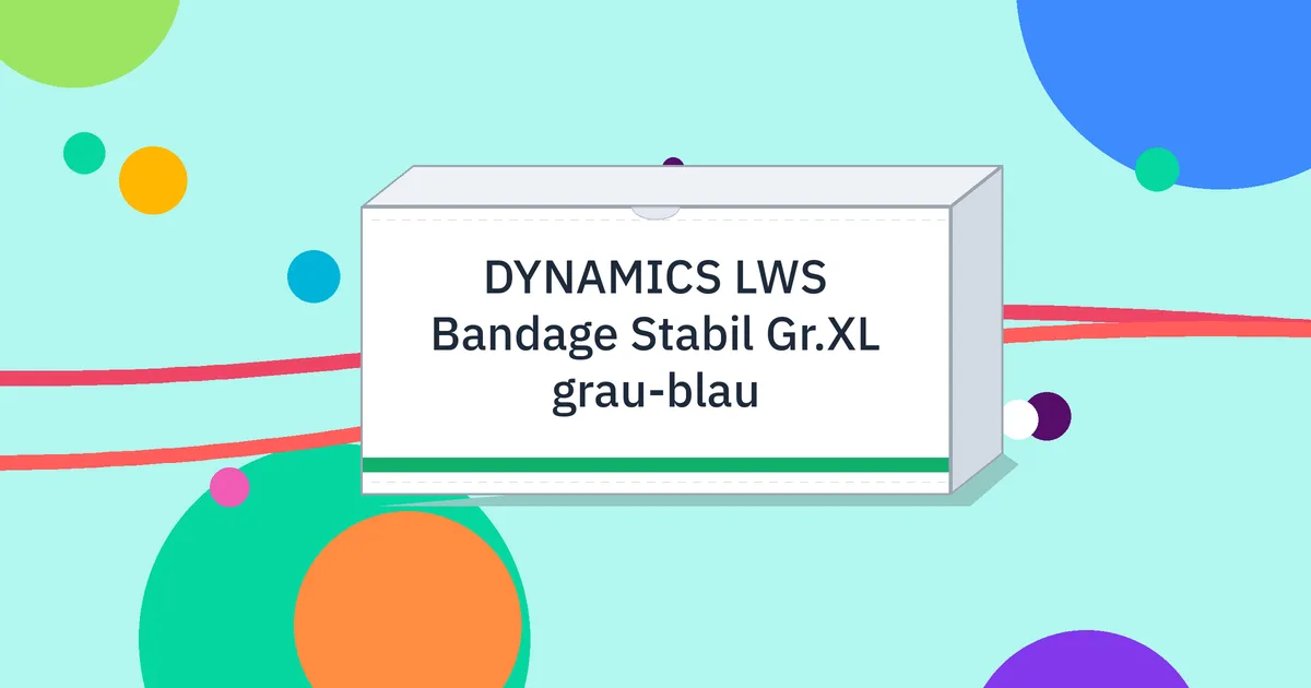 Symbolbild: Packung mit der Aufschrift DYNAMICS LWS Bandage Stabil Gr.XL grau-blau (PZN 10634444) – Verfügbarkeit und Bezug in Apotheken in Frankfurt am Main