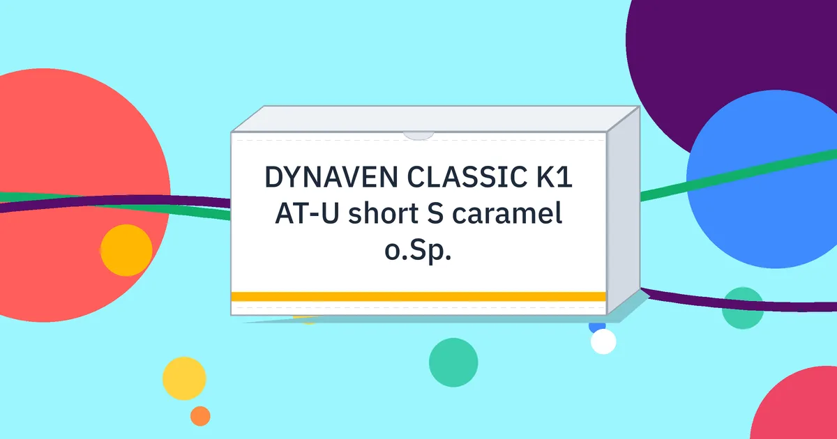 Symbolbild: Packung mit der Aufschrift DYNAVEN CLASSIC K1 AT-U short S caramel o.Sp. (PZN 18416652) – Verfügbarkeit und Bezug in Apotheken in Frankfurt am Main