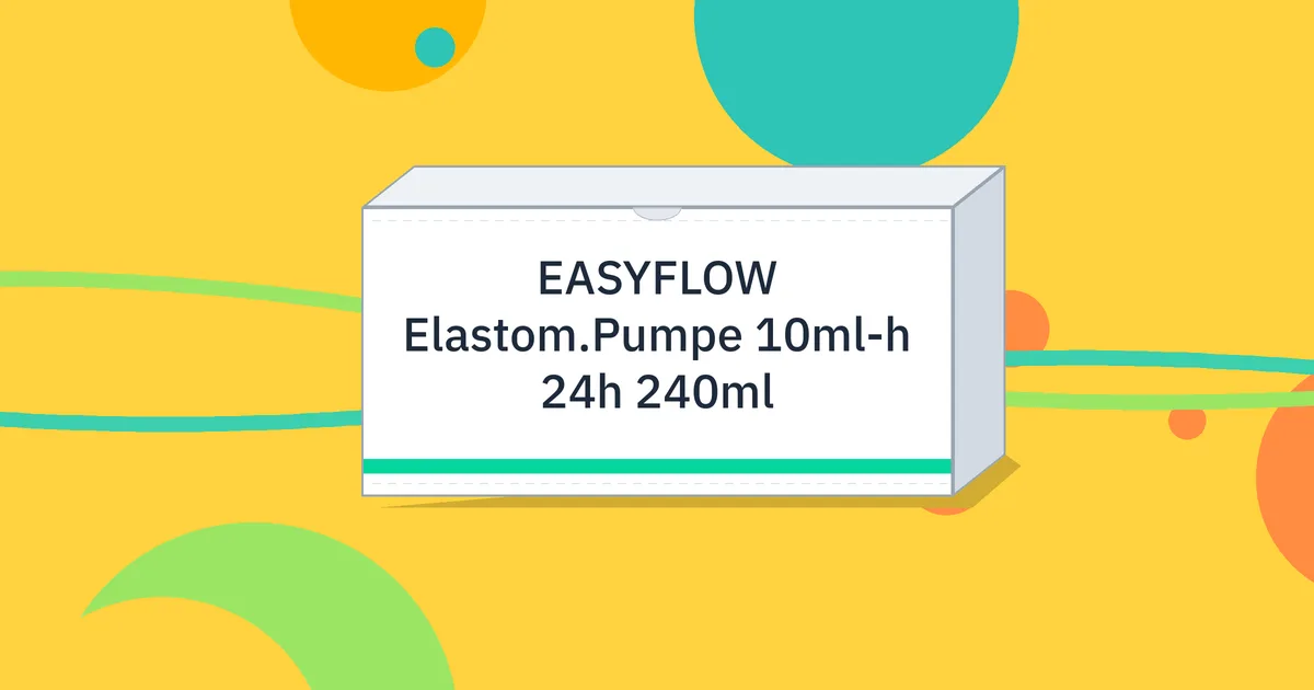 Symbolbild: Packung mit der Aufschrift EASYFLOW Elastom.Pumpe 10ml-h 24h 240ml (PZN 18090104) – Verfügbarkeit und Bezug in Apotheken in Frankfurt am Main