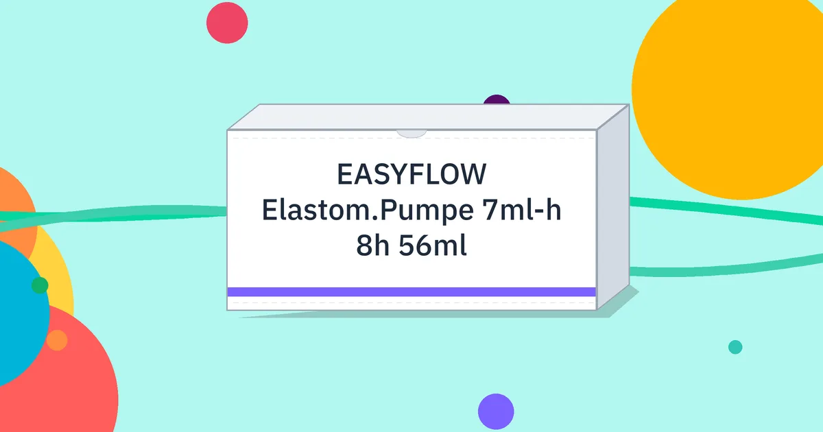 Symbolbild: Packung mit der Aufschrift EASYFLOW Elastom.Pumpe 7ml-h 8h 56ml (PZN 19789438) – Verfügbarkeit und Bezug in Apotheken in Frankfurt am Main