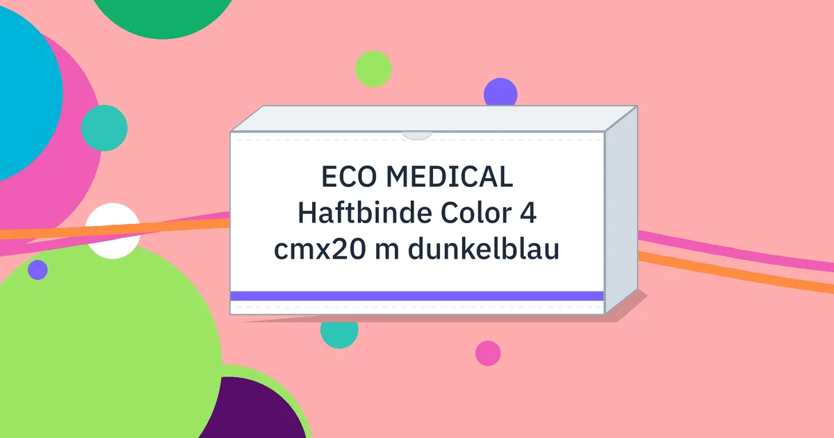 Symbolbild: Packung mit der Aufschrift ECO MEDICAL Haftbinde Color 4 cmx20 m dunkelblau (PZN 00750008) – Verfügbarkeit und Bezug in Apotheken in Frankfurt am Main