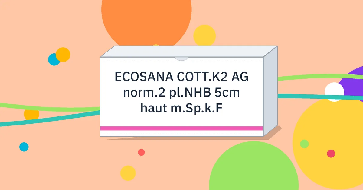 Symbolbild: Packung mit der Aufschrift ECOSANA COTT.K2 AG norm.2 pl.NHB 5cm haut m.Sp.k.F (PZN 16949203) – Verfügbarkeit und Bezug in Apotheken in Frankfurt am Main