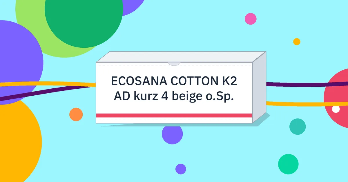 Symbolbild: Packung mit der Aufschrift ECOSANA COTTON K2 AD kurz 4 beige o.Sp. (PZN 16947813) – Verfügbarkeit und Bezug in Apotheken in Frankfurt am Main