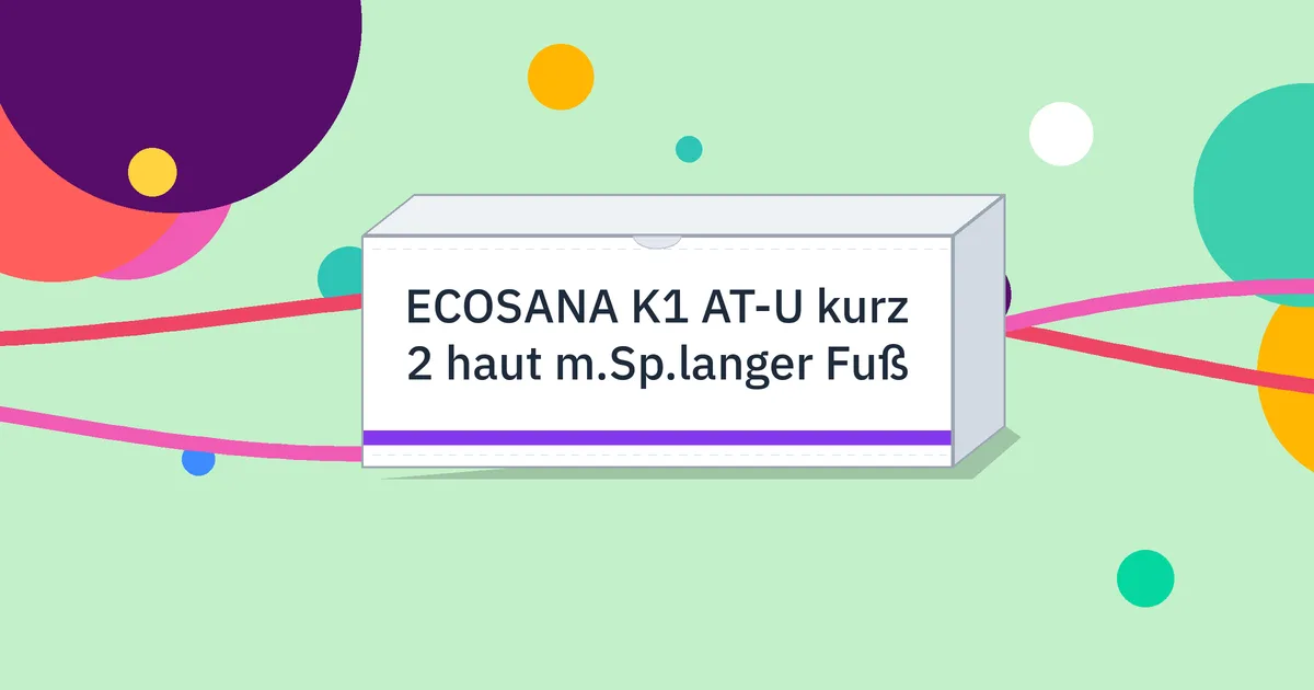 Symbolbild: Packung mit der Aufschrift ECOSANA K1 AT-U kurz 2 haut m.Sp.langer Fuß (PZN 04733484) – Verfügbarkeit und Bezug in Apotheken in Frankfurt am Main