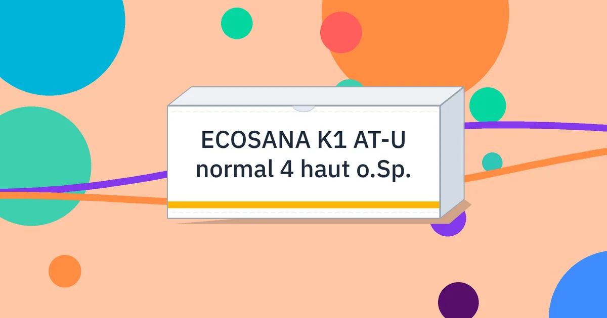 Symbolbild: Packung mit der Aufschrift ECOSANA K1 AT-U normal 4 haut o.Sp. (PZN 04734182) – Verfügbarkeit und Bezug in Apotheken in Frankfurt am Main