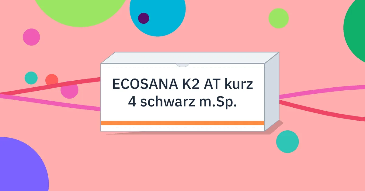 Symbolbild: Packung mit der Aufschrift ECOSANA K2 AT kurz 4 schwarz m.Sp. (PZN 01558721) – Verfügbarkeit und Bezug in Apotheken in Frankfurt am Main