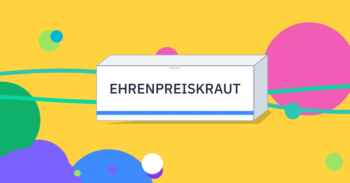 Symbolbild: Packung mit der Aufschrift EHRENPREISKRAUT (PZN 08465566) – Verfügbarkeit und Bezug in Apotheken in Frankfurt am Main