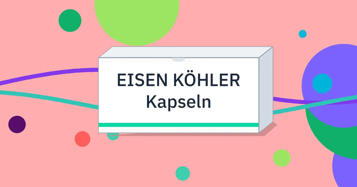 Symbolbild: Packung mit der Aufschrift EISEN KÖHLER Kapseln (PZN 19466362) – Verfügbarkeit und Bezug in Apotheken in Frankfurt am Main