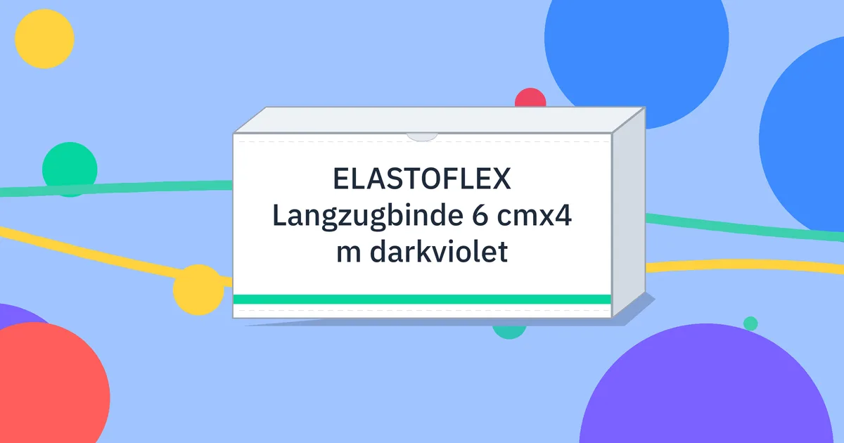 Symbolbild: Packung mit der Aufschrift ELASTOFLEX Langzugbinde 6 cmx4 m darkviolet (PZN 09484471) – Verfügbarkeit und Bezug in Apotheken in Frankfurt am Main