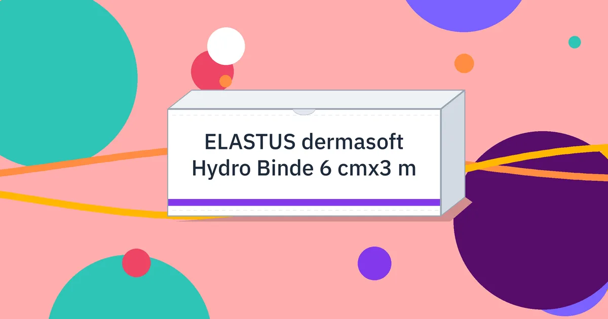 Symbolbild: Packung mit der Aufschrift ELASTUS dermasoft Hydro Binde 6 cmx3 m (PZN 06102931) – Verfügbarkeit und Bezug in Apotheken in Frankfurt am Main