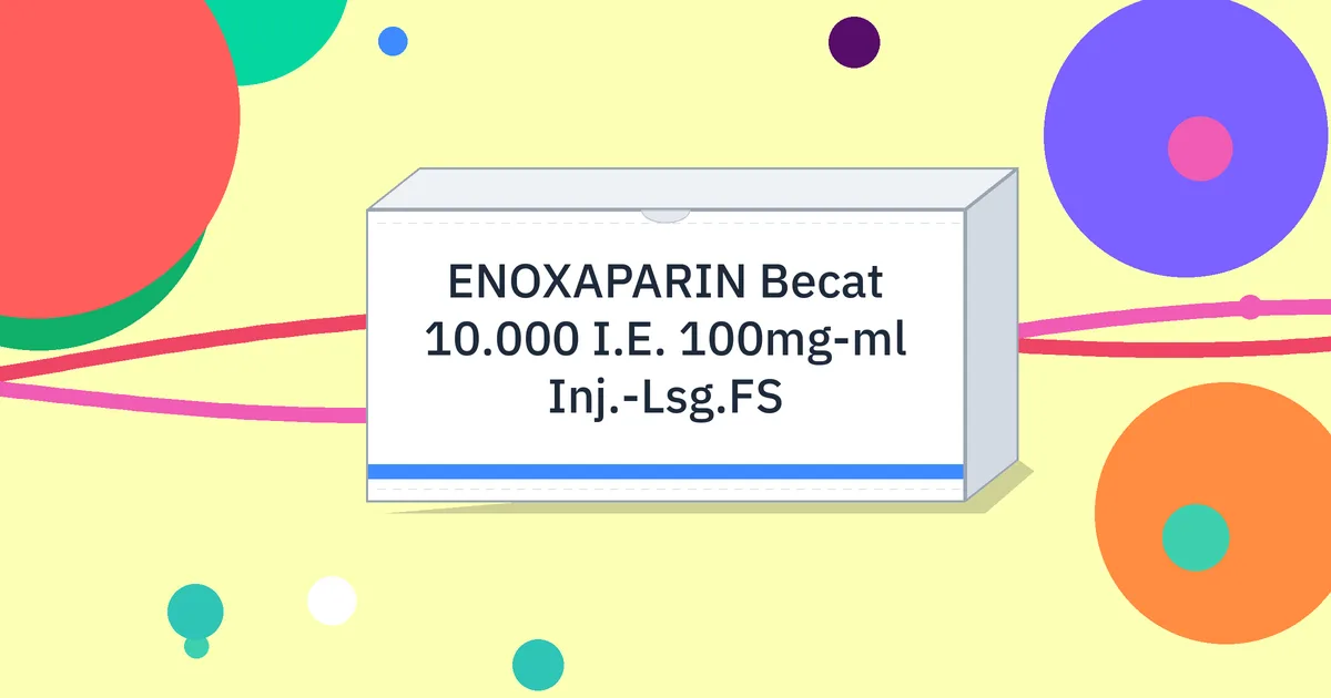 Symbolbild: Packung mit der Aufschrift ENOXAPARIN Becat 10.000 I.E. 100mg-ml Inj.-Lsg.FS (PZN 17976484) – Verfügbarkeit und Bezug in Apotheken in Frankfurt am Main