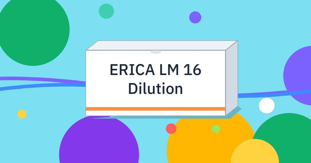Symbolbild: Packung mit der Aufschrift ERICA LM 16 Dilution (PZN 13477726) – Verfügbarkeit und Bezug in Apotheken in Frankfurt am Main