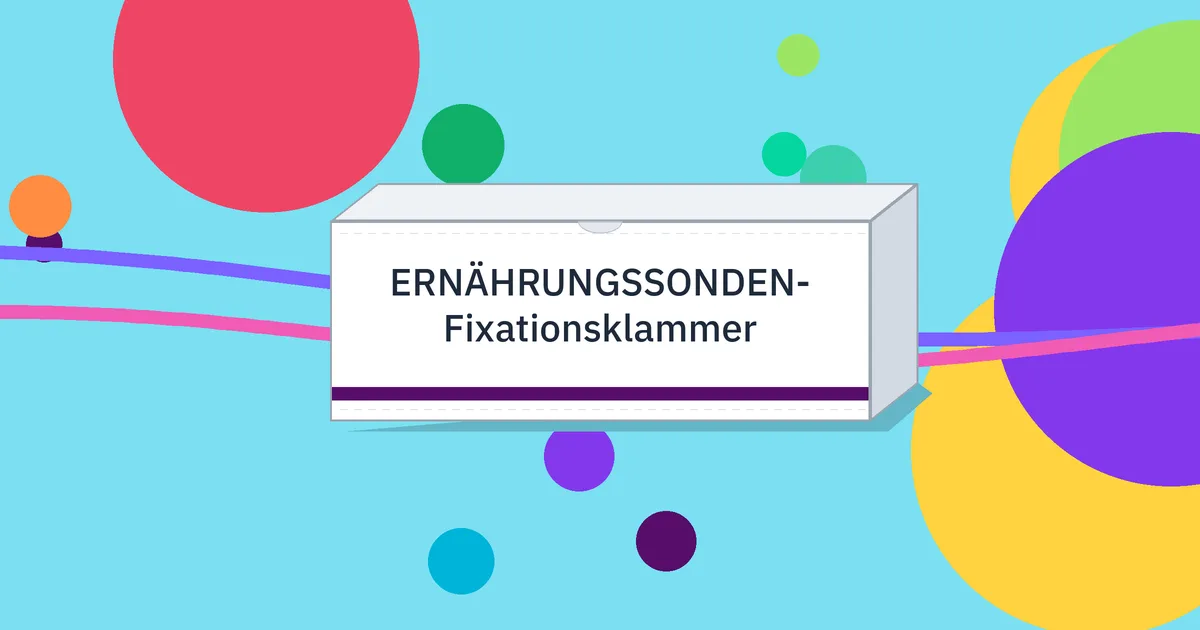 Symbolbild: Packung mit der Aufschrift ERNÄHRUNGSSONDEN-Fixationsklammer (PZN 09683963) – Verfügbarkeit und Bezug in Apotheken in Frankfurt am Main