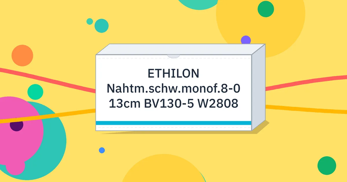 Symbolbild: Packung mit der Aufschrift ETHILON Nahtm.schw.monof.8-0 13cm BV130-5 W2808 (PZN 20915960) – Verfügbarkeit und Bezug in Apotheken in Frankfurt am Main