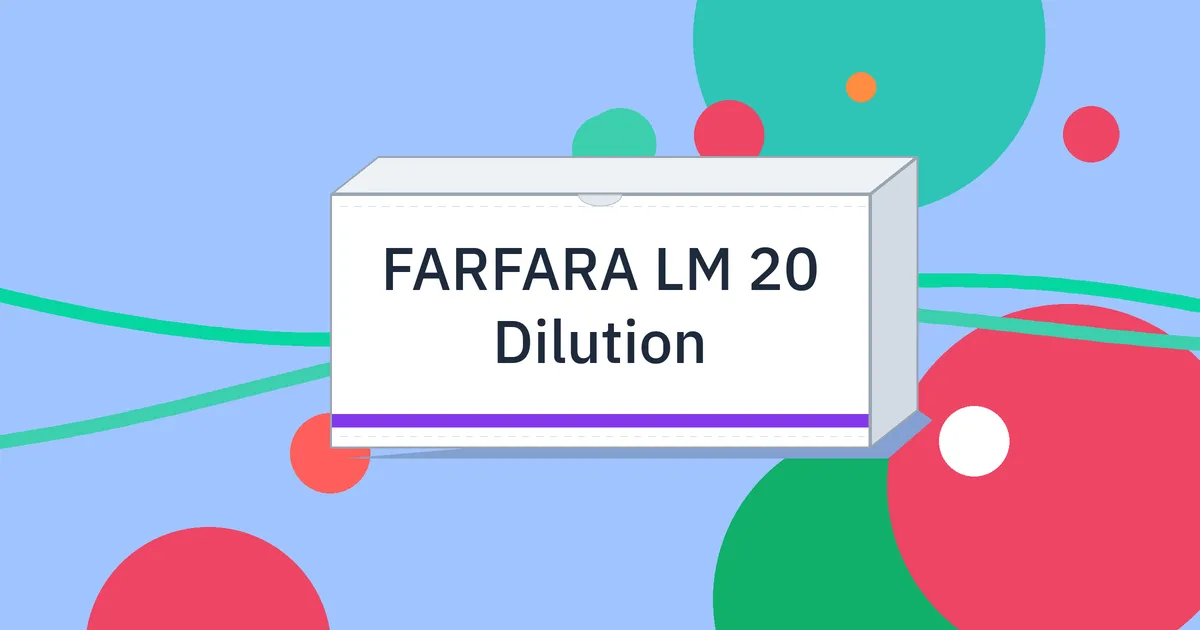 Symbolbild: Packung mit der Aufschrift FARFARA LM 20 Dilution (PZN 13487512) – Verfügbarkeit und Bezug in Apotheken in Frankfurt am Main