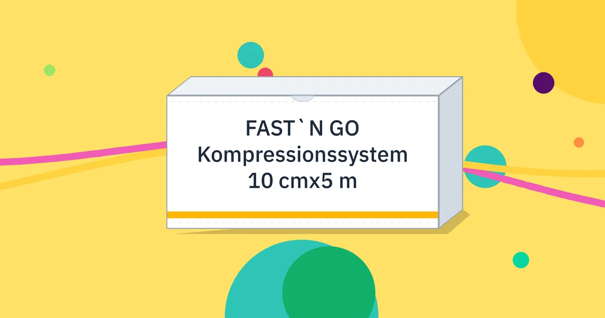 Symbolbild: Packung mit der Aufschrift FAST`N GO Kompressionssystem 10 cmx5 m (PZN 14819301) – Verfügbarkeit und Bezug in Apotheken in Frankfurt am Main
