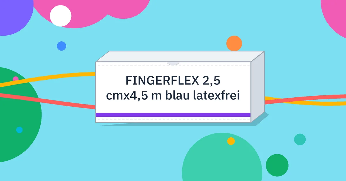 Symbolbild: Packung mit der Aufschrift FINGERFLEX 2,5 cmx4,5 m blau latexfrei (PZN 04132796) – Verfügbarkeit und Bezug in Apotheken in Frankfurt am Main