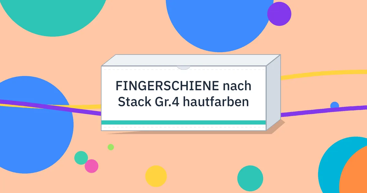 Symbolbild: Packung mit der Aufschrift FINGERSCHIENE nach Stack Gr.4 hautfarben (PZN 20401439) – Verfügbarkeit und Bezug in Apotheken in Frankfurt am Main