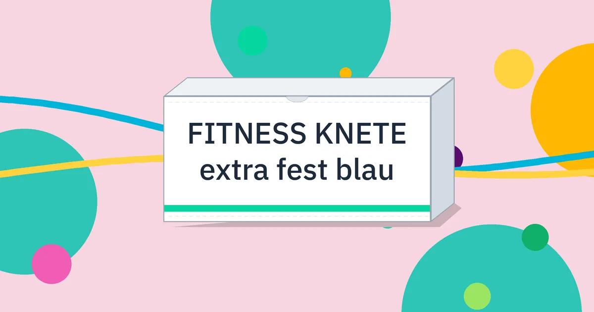 Symbolbild: Packung mit der Aufschrift FITNESS KNETE extra fest blau (PZN 16349526) – Verfügbarkeit und Bezug in Apotheken in Frankfurt am Main
