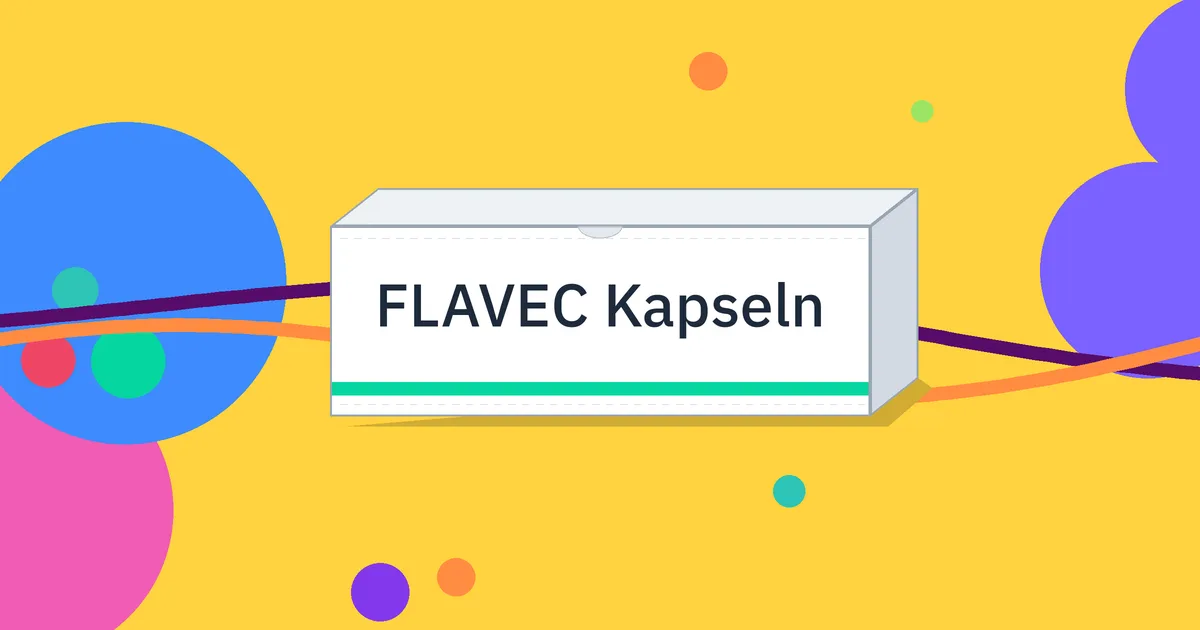 Symbolbild: Packung mit der Aufschrift FLAVEC Kapseln (PZN 07447543) – Verfügbarkeit und Bezug in Apotheken in Frankfurt am Main