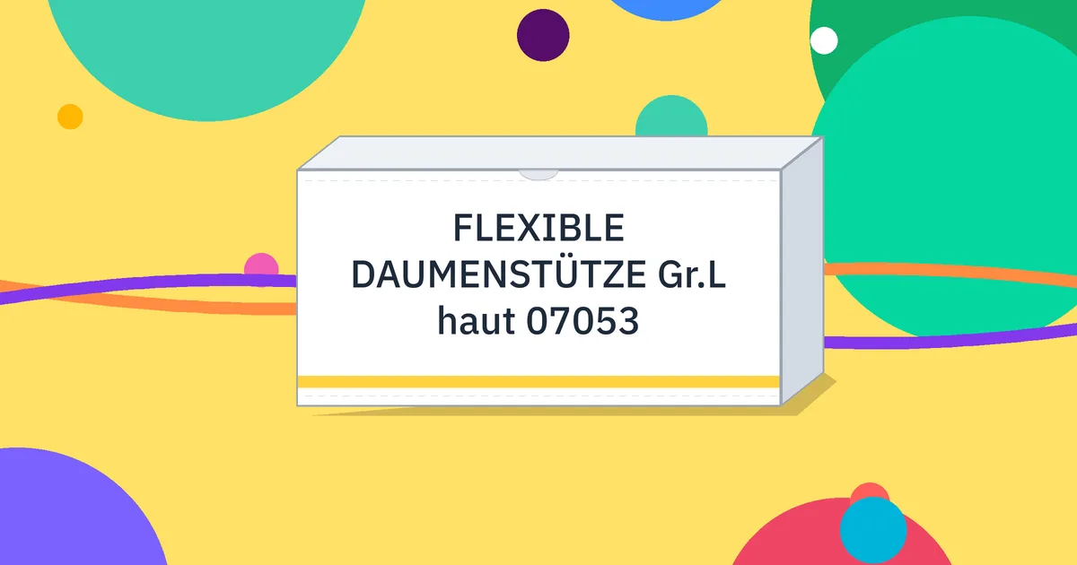 Symbolbild: Packung mit der Aufschrift FLEXIBLE DAUMENSTÜTZE Gr.L haut 07053 (PZN 03250312) – Verfügbarkeit und Bezug in Apotheken in Frankfurt am Main