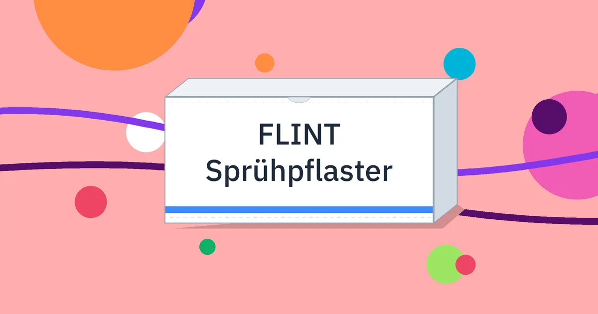 Symbolbild: Packung mit der Aufschrift FLINT Sprühpflaster (PZN 00894753) – Verfügbarkeit und Bezug in Apotheken in Frankfurt am Main