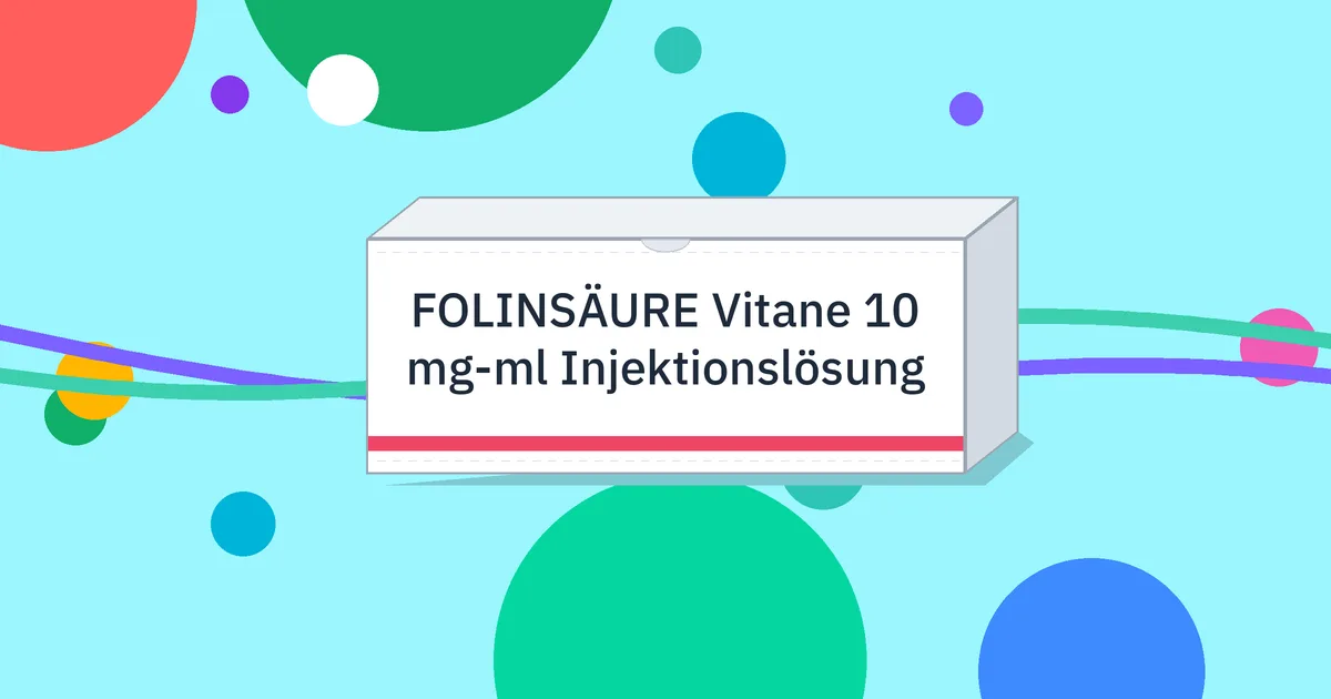 Symbolbild: Packung mit der Aufschrift FOLINSÄURE Vitane 10 mg-ml Injektionslösung (PZN 11289133) – Verfügbarkeit und Bezug in Apotheken in Frankfurt am Main