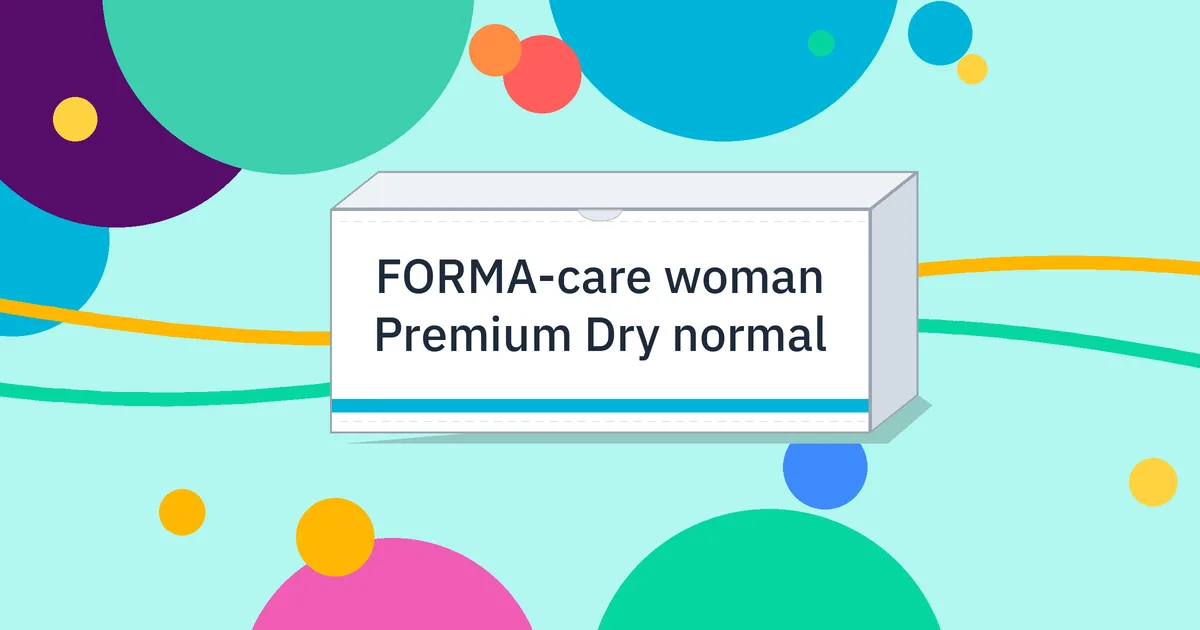 Symbolbild: Packung mit der Aufschrift FORMA-care woman Premium Dry normal (PZN 15784970) – Verfügbarkeit und Bezug in Apotheken in Frankfurt am Main