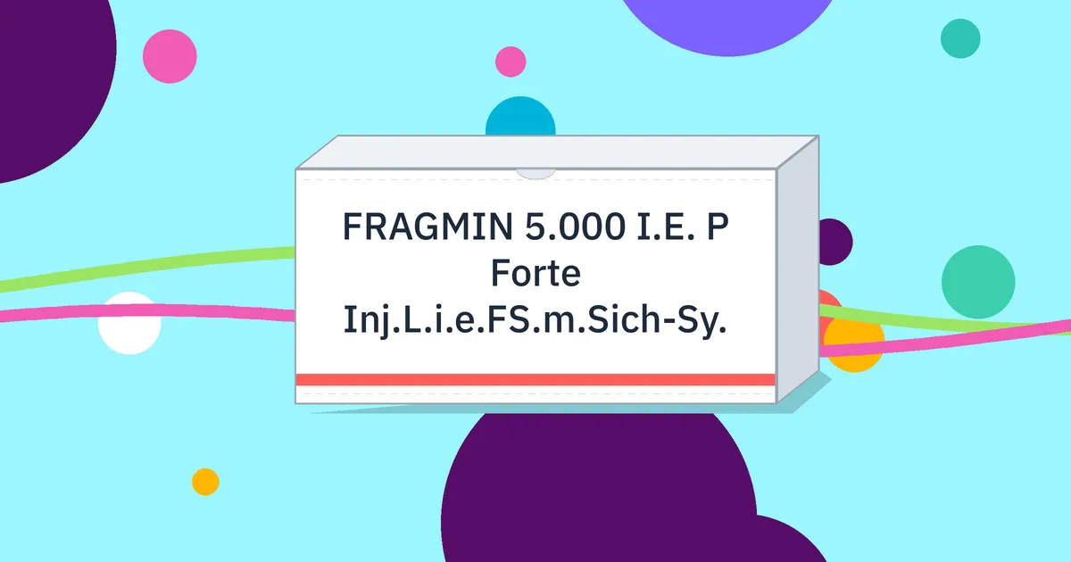 Symbolbild: Packung mit der Aufschrift FRAGMIN 5.000 I.E. P Forte Inj.L.i.e.FS.m.Sich-Sy. (PZN 09714876) – Verfügbarkeit und Bezug in Apotheken in Frankfurt am Main